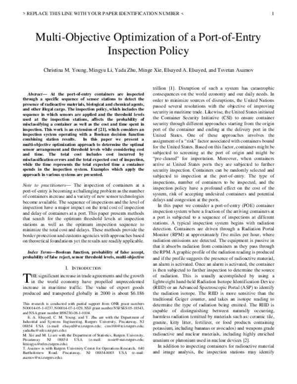 (PDF) Multiobjective Optimization of a Port-of-Entry Inspection Policy