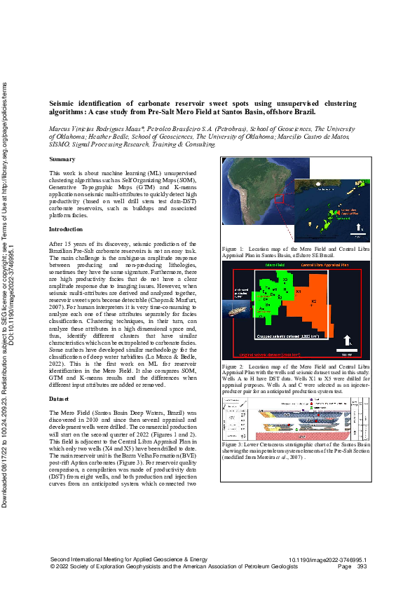 (PDF) Seismic identification of carbonate reservoir sweet spots using unsupervised clustering ...