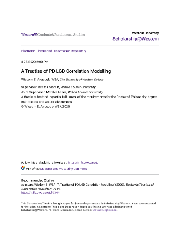 (PDF) A Treatise of PD-LGD Correlation Modelling