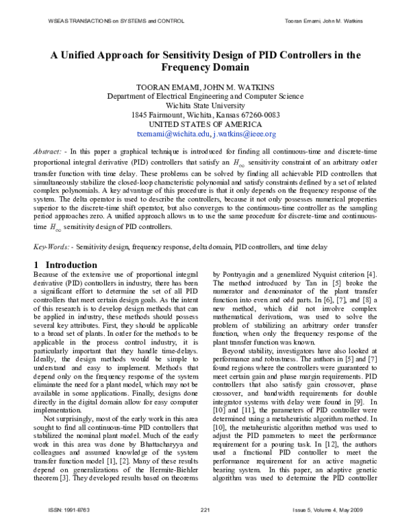 (PDF) A Unified Approach for Weighted Sensitivity Design of PID Controllers