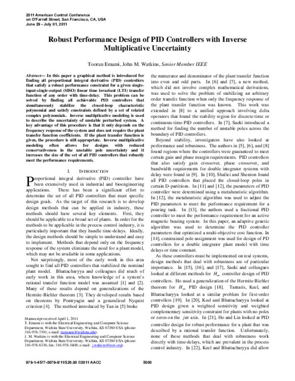 (PDF) Robust performance design of PID controllers with inverse multiplicative uncertainty