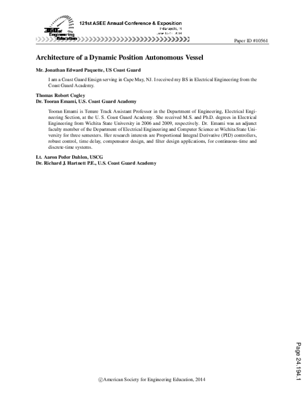 (PDF) Architecture of a Dynamic Position Autonomous Vessel