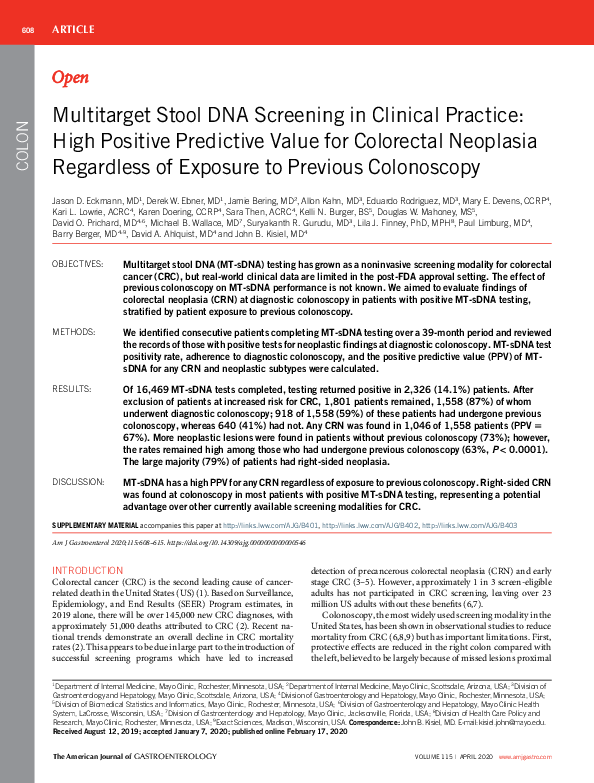 (PDF) Multitarget Stool DNA Screening in Clinical Practice: High ...