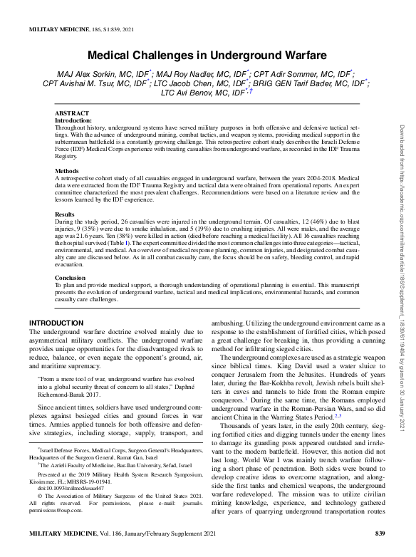 (PDF) Medical Challenges in Underground Warfare