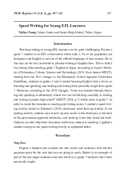 Speed Writing for Young EFL Learners