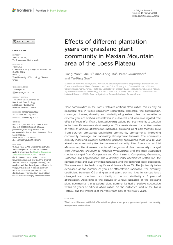 (PDF) Effects of different plantation years on grassland plant ...