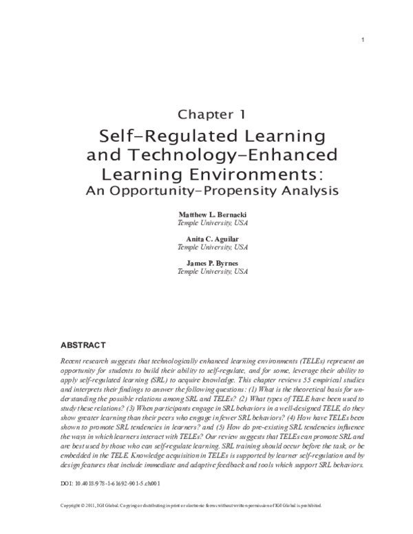 (PDF) Self-Regulated Learning and Technology-Enhanced Learning Environments