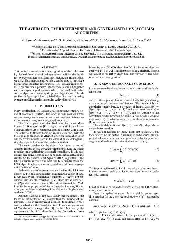 (PDF) The averaged, overdetermined and generalised LMS (AOGLMS) algorithm