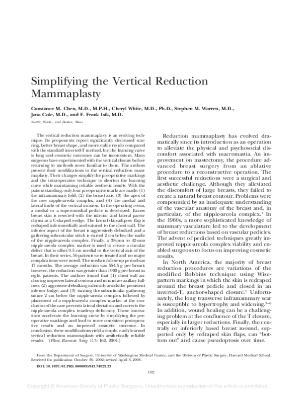 (PDF) Simplifying the Vertical Reduction Mammaplasty