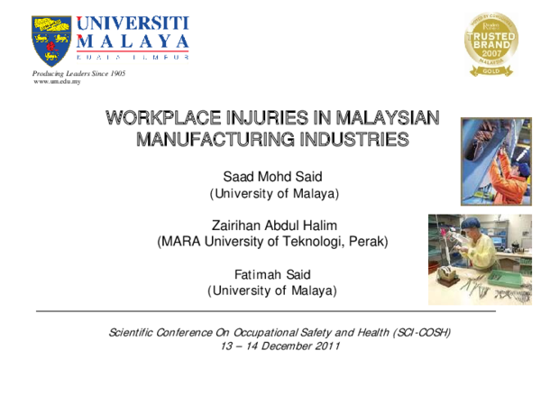 (PDF) Workplace Injuries in Malaysian Manufacturing Industries