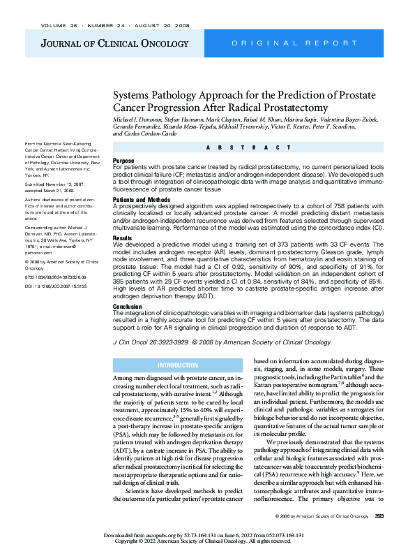 (PDF) Systems Pathology Approach for the Prediction of Prostate Cancer ...