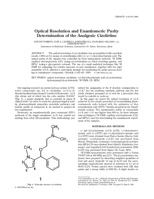 (PDF) Optical resolution and enantiomeric purity determination of the ...