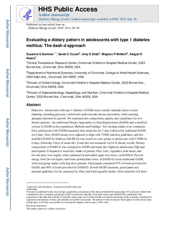 (PDF) Evaluating a dietary pattern in adolescents with type 1 diabetes ...