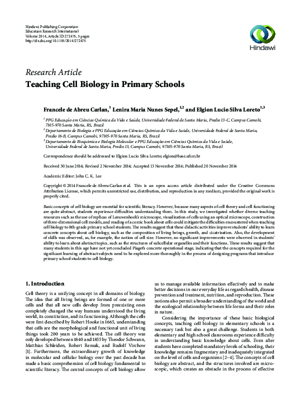 (PDF) Teaching Cell Biology in Primary Schools