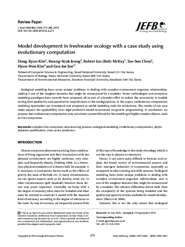 (PDF) Model development in freshwater ecology with a case study using evolutionary computation ...