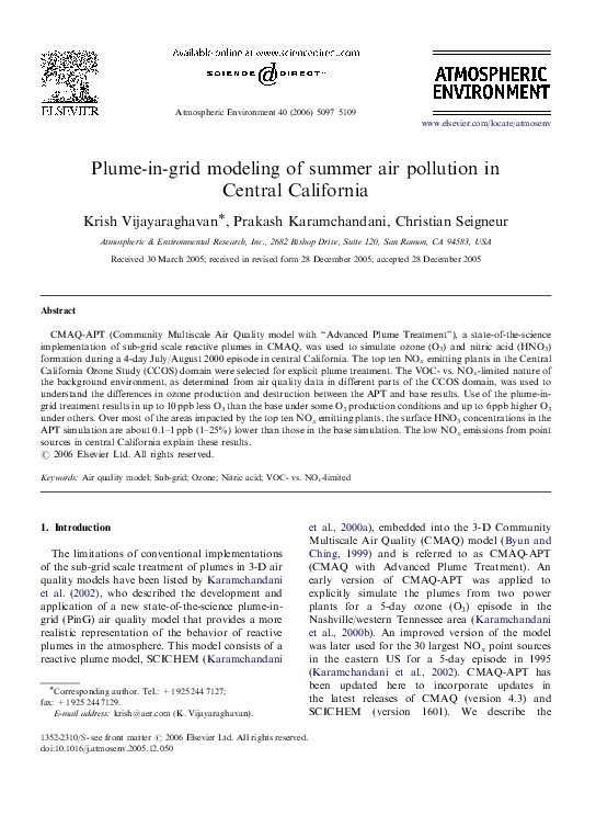 (PDF) Plume-in-grid modeling of summer air pollution in Central California