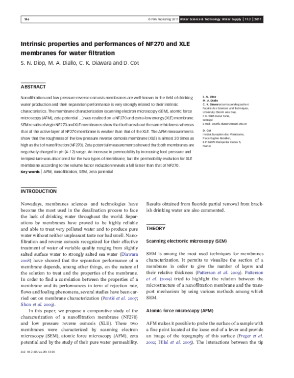 (PDF) Intrinsic properties and performances of NF270 and XLE membranes ...