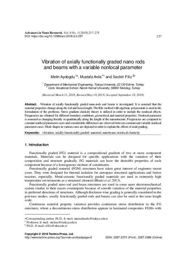 (PDF) Vibration of axially functionally graded nano rods and beams with a variable nonlocal ...