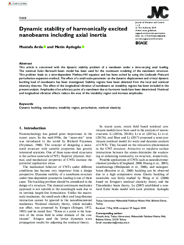 (PDF) Dynamic stability of harmonically excited nanobeams including axial inertia