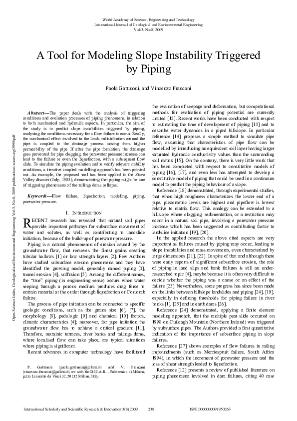 (PDF) A Tool For Modeling Slope Instability Triggered By Piping