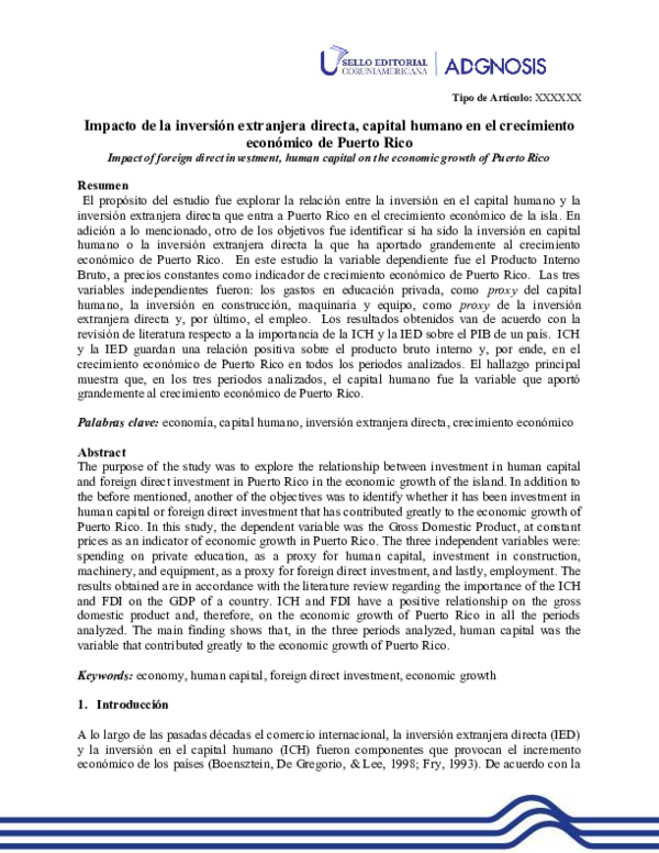 (DOC) Impacto de la inversión extranjera directa, capital humano en el ...