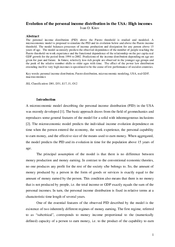 (PDF) Evolution of the Personal Income Distribution in the USA: High ...