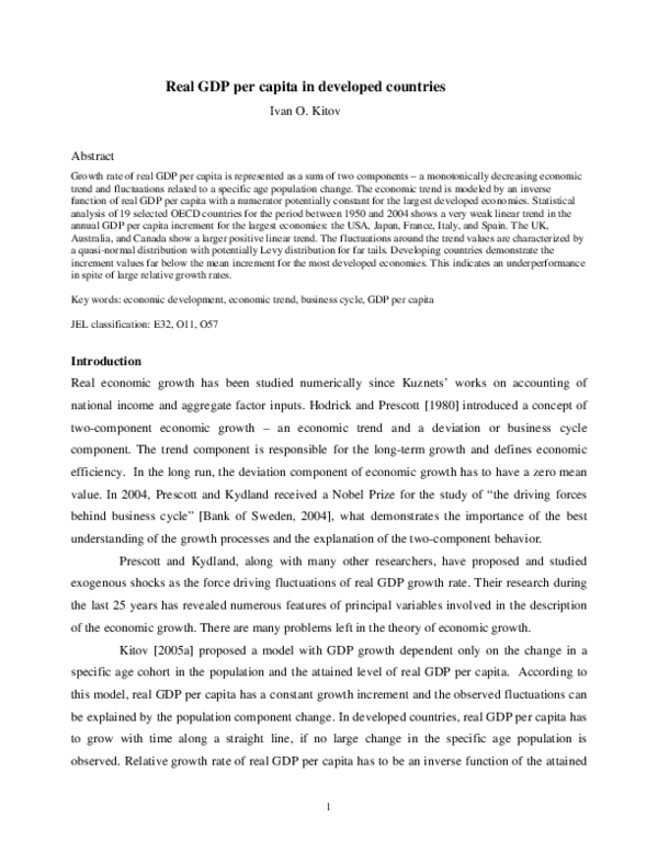 (PDF) Real GDP Per Capita in Developed Countries