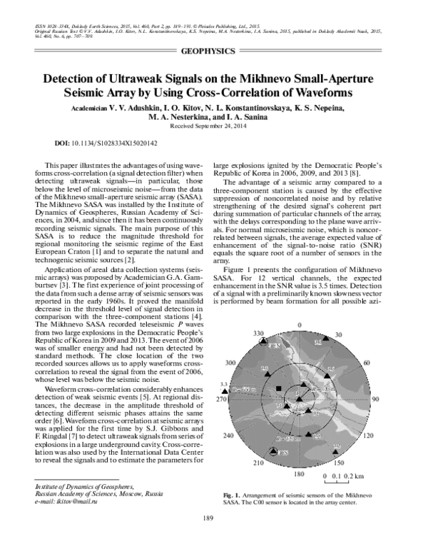 (PDF) Detection of ultraweak signals on the Mikhnevo small-aperture seismic array by using cross ...