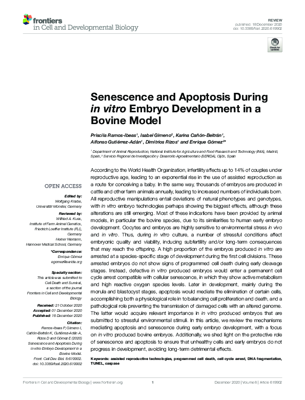 (PDF) Senescence and Apoptosis During in vitro Embryo Development in a ...