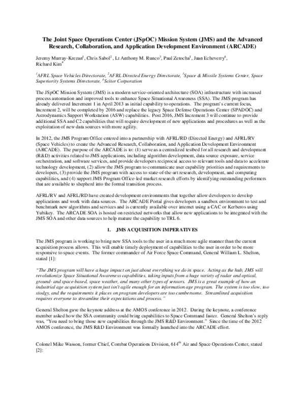 (PDF) The Joint Space Operations Center (JSpOC) Mission System (JMS ...