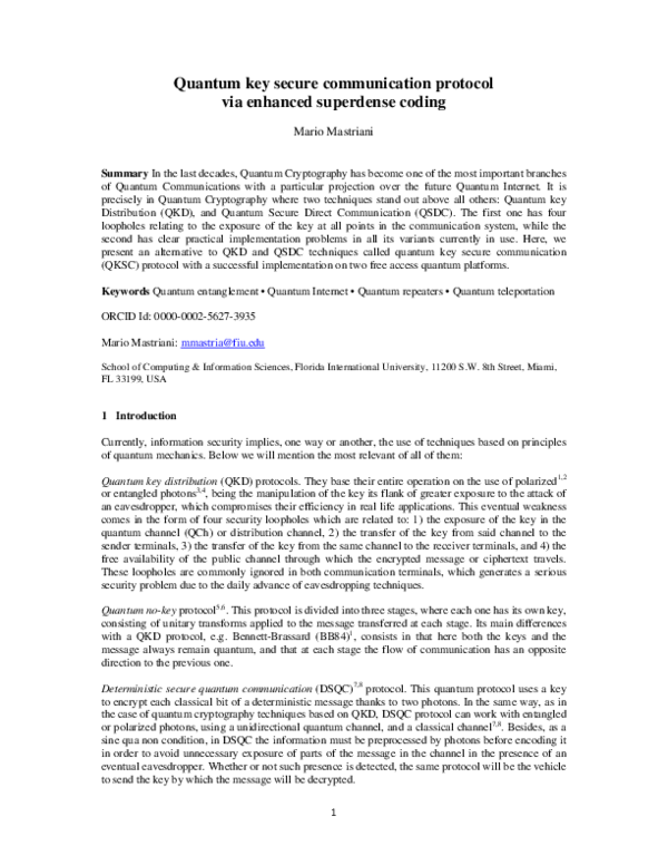 Pdf Quantum Key Secure Communication Protocol Via Enhanced Superdense Coding