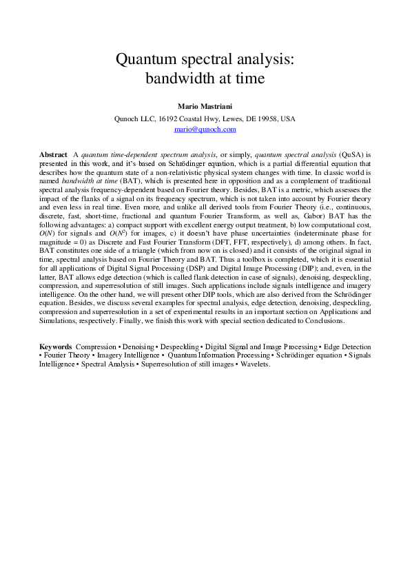 (PDF) Quantum spectral analysis: bandwidth at time