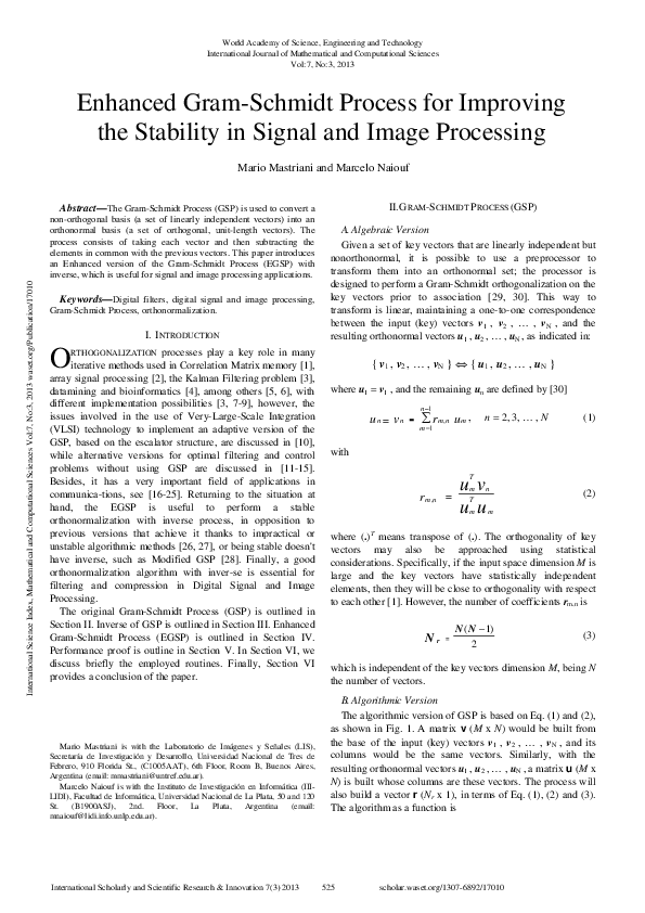 (PDF) Enhanced Gram-Schmidt Process For Improving The Stability In ...