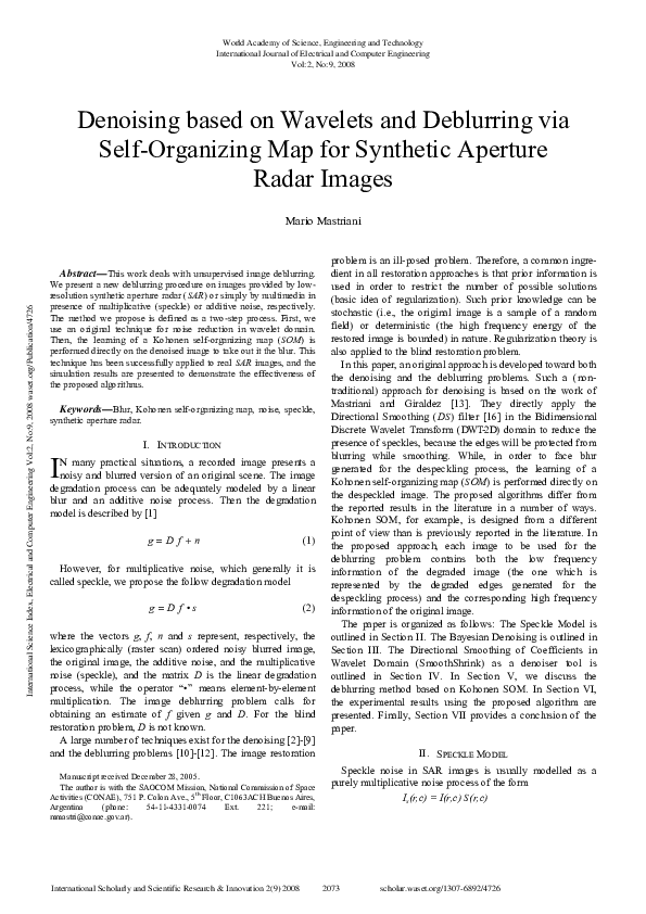 Pdf Denoising Based On Wavelets And Deblurring Via Self Organizing Map For Synthetic Aperture