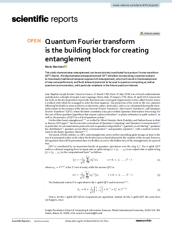 (PDF) Quantum Fourier Transform Is the Building Block for Creating Entanglement