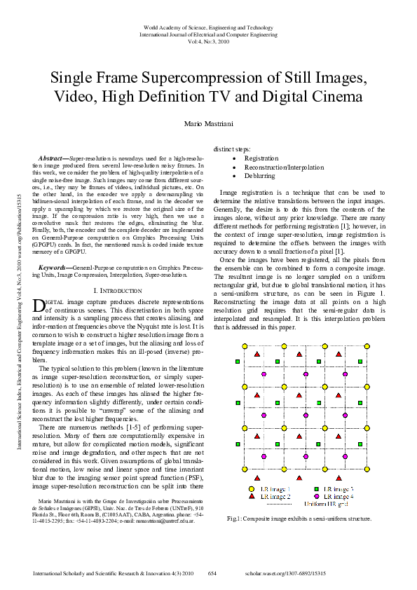 (PDF) Single Frame Supercompression Of Still Images,Video, High ...