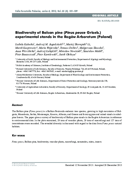 (PDF) Biodiversity of Balcan pine (Pinus peuce Griseb.) experimental ...