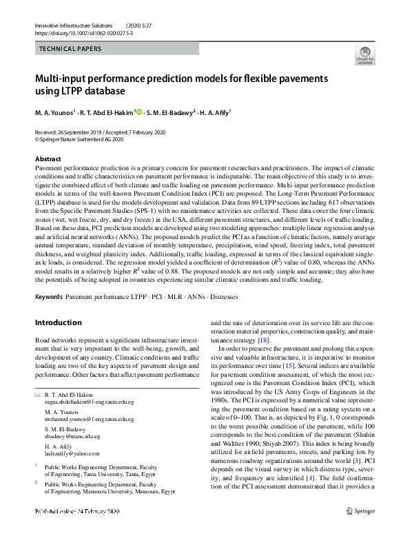 Pdf Multi Input Performance Prediction Models For Flexible Pavements Using Ltpp Database