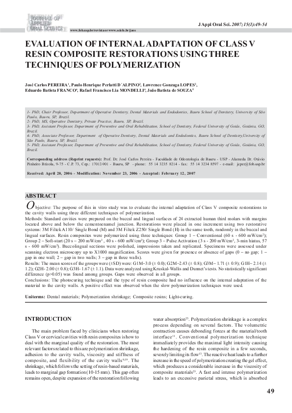 Pdf Evaluation Of Internal Adaptation Of Class V Resin Composite
