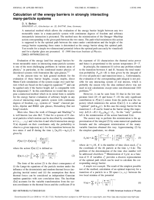 (PDF) Calculation of the energy barriers in strongly interacting many-particle systems | Dmitry ...