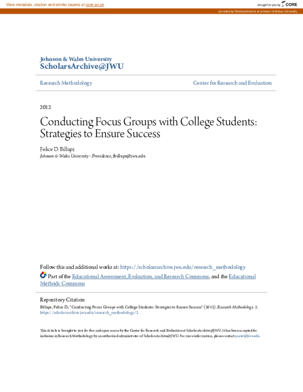 (PDF) Conducting Focus Groups with College Students: Strategies to ...