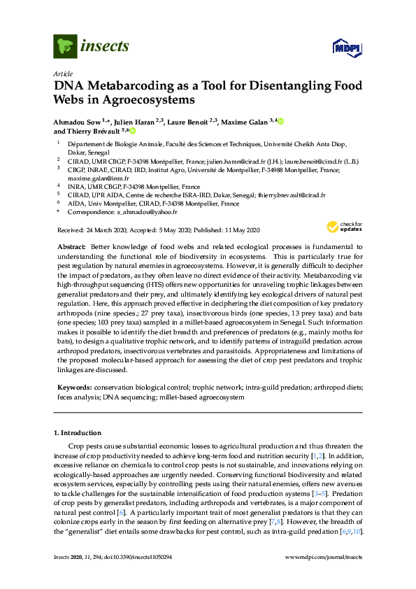 (PDF) DNA Metabarcoding as a Tool for Disentangling Food Webs in ...