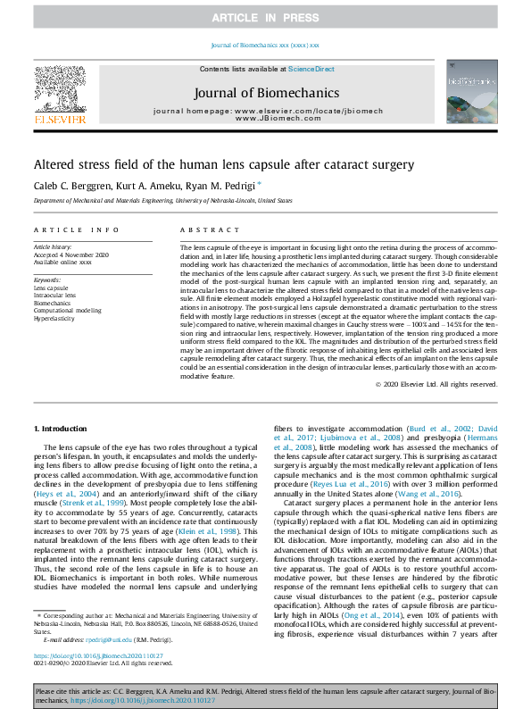 (PDF) Altered stress field of the human lens capsule after cataract surgery