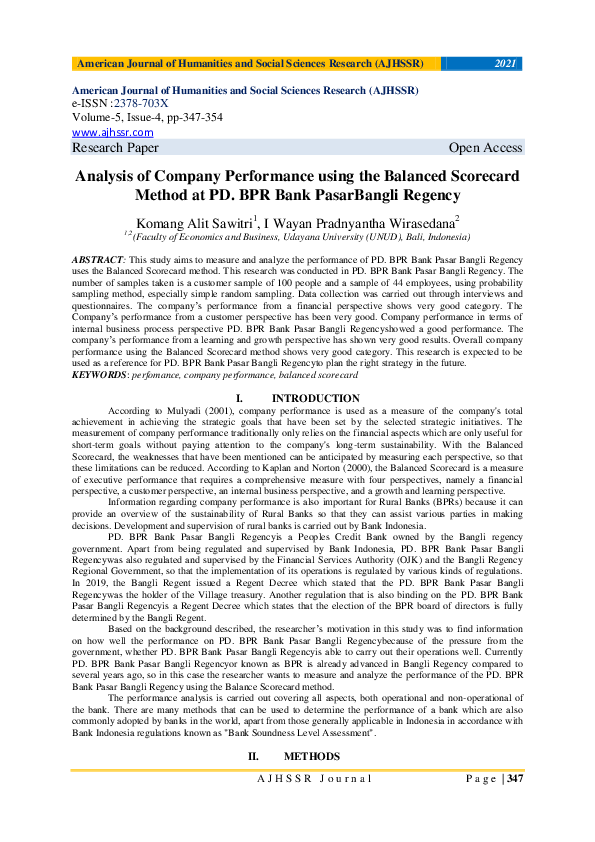 (PDF) Analysis of Company Performance using the Balanced Scorecard ...