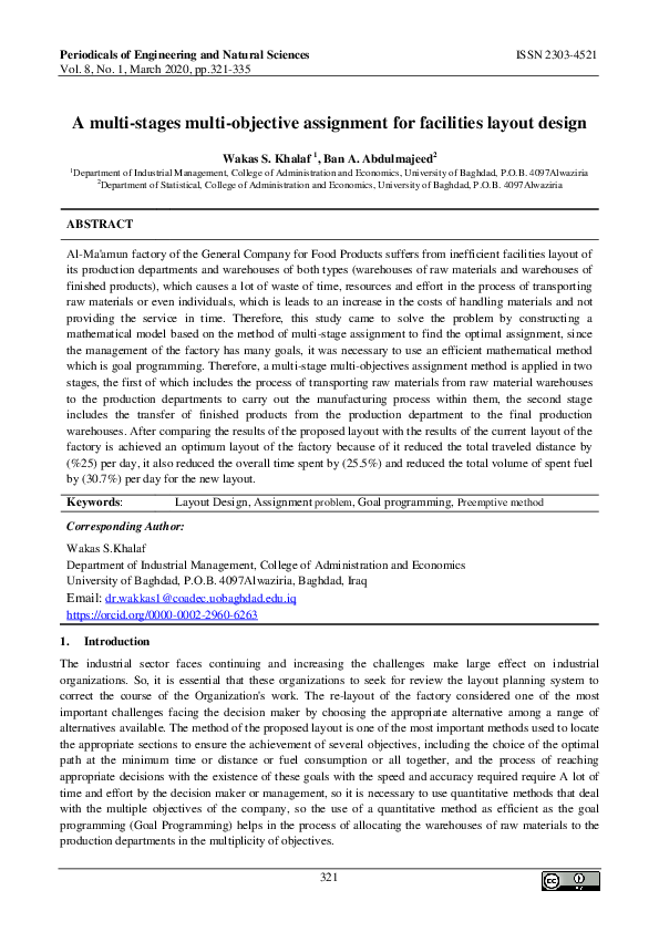 (PDF) A multi-stages multi-objective assignment for facilities layout design