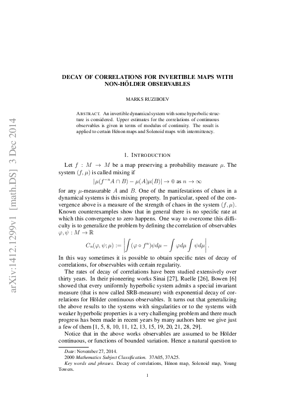 (PDF) Decay of correlations for invertible maps with non-Hölder observables