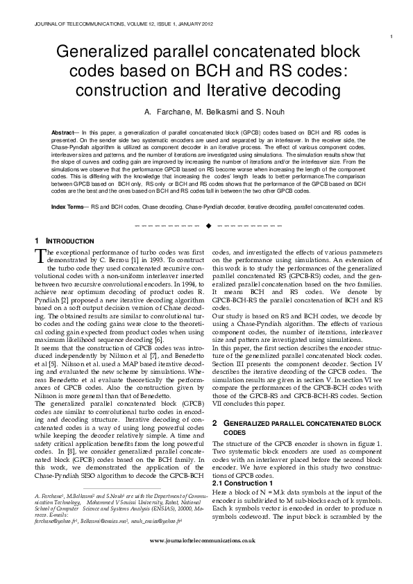 (PDF) Generalized parallel concatenated block codes based on BCH and RS codes, construction and ...
