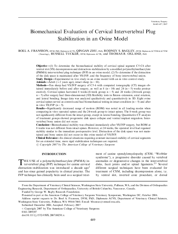 (PDF) Biomechanical Evaluation of Cervical Intervertebral Plug ...