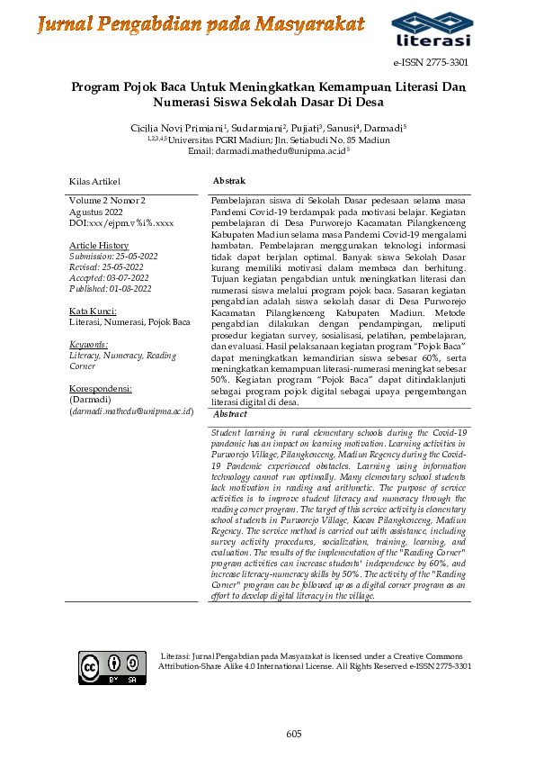 (PDF) Program Pojok Baca Untuk Meningkatkan Kemampuan Literasi dan ...