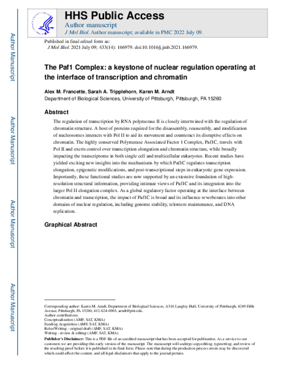(PDF) The Paf1 Complex: A Keystone of Nuclear Regulation Operating at ...